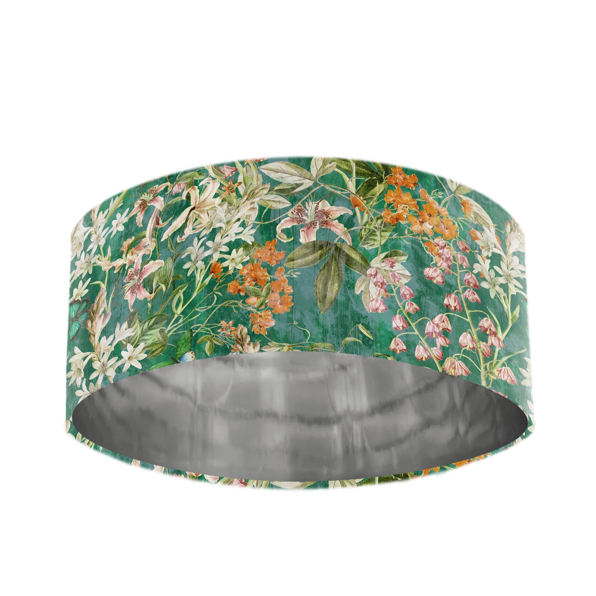 Light Shade with Emerald Green Floral Velvet & Silver Lining