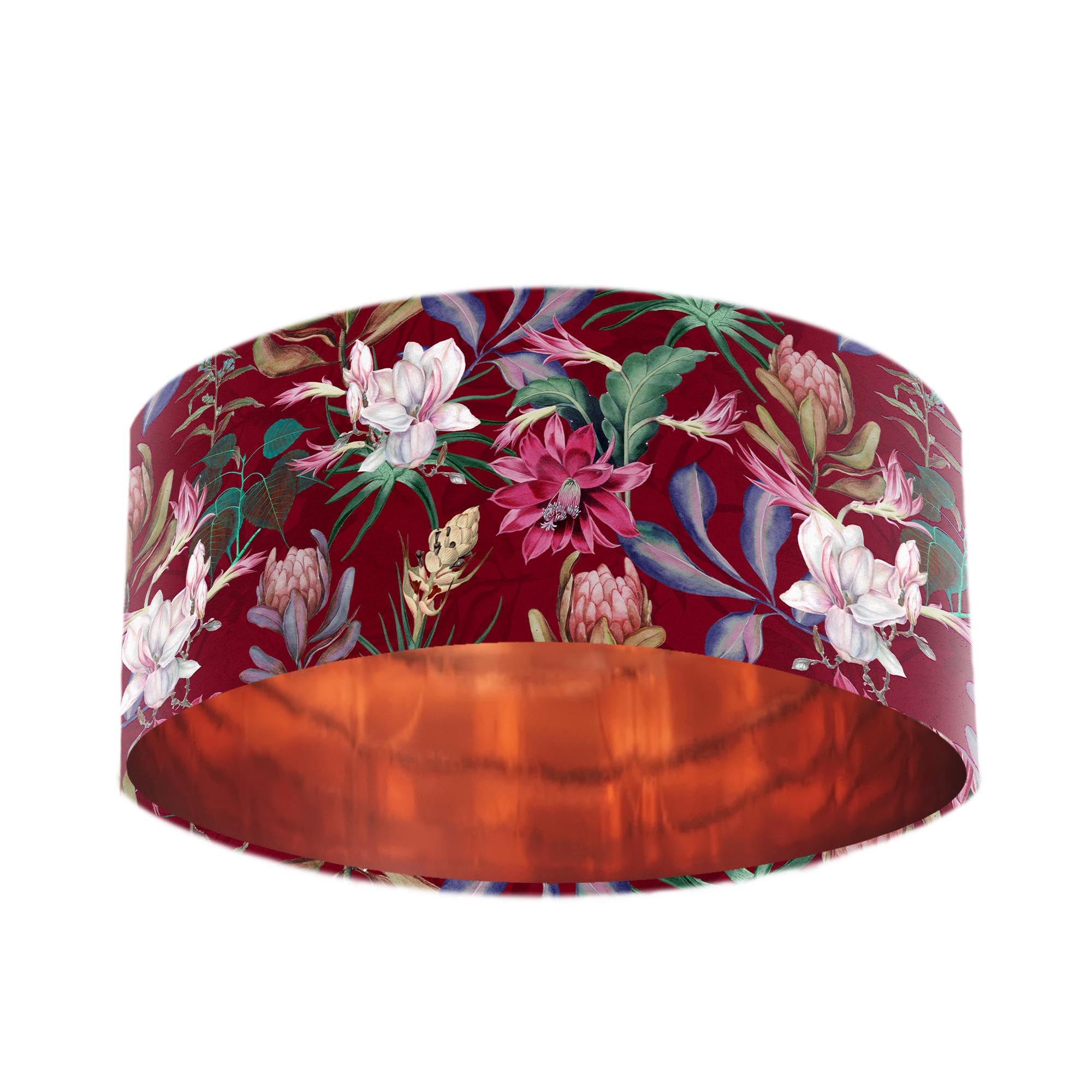 Extra Large Lampshade in Burgundy Red Florals & Copper